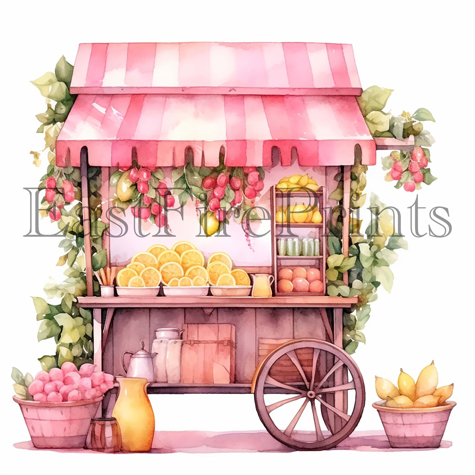Watercolor Pink Lemonade Stand Clipart PNG Files, High Quality Food ...