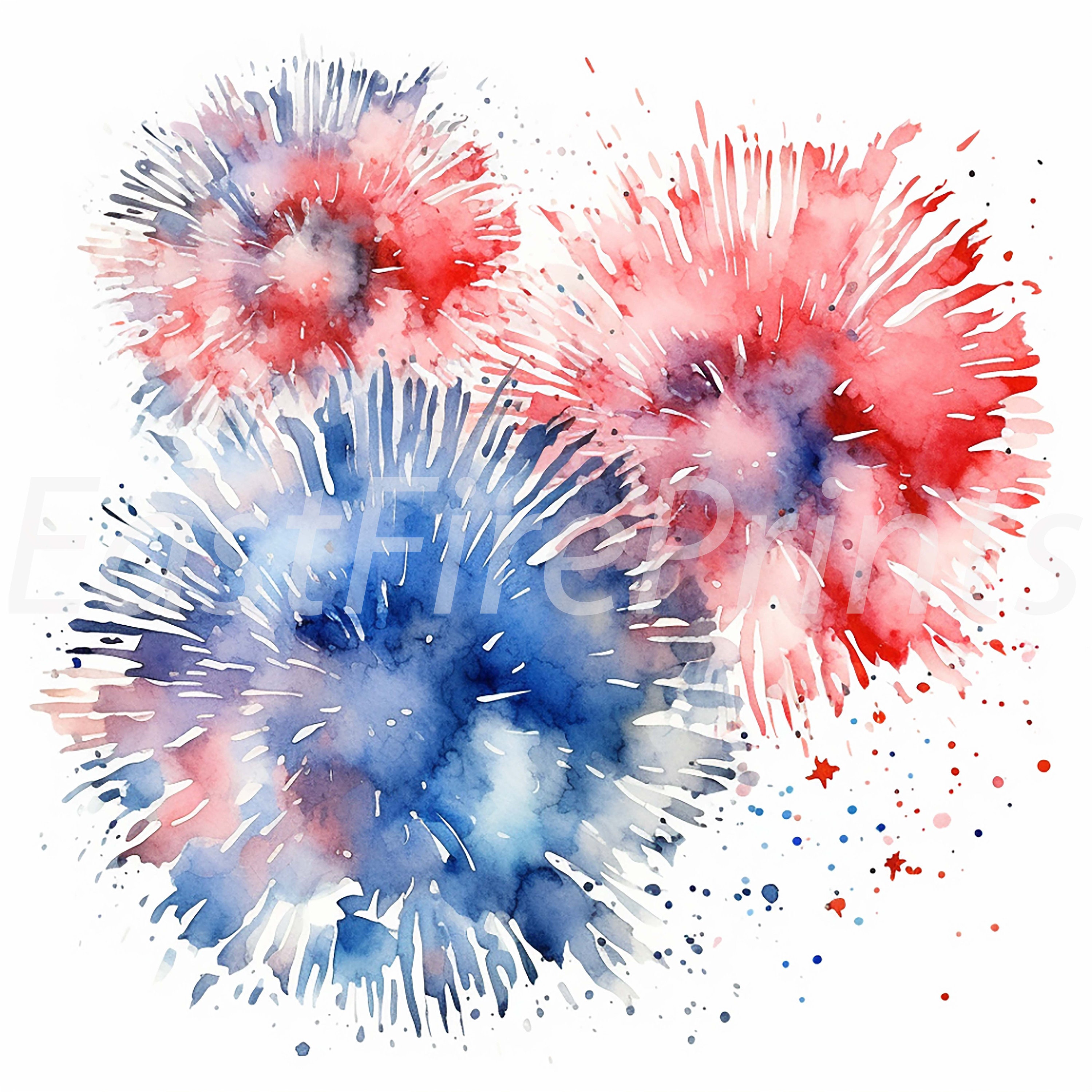 Watercolor Firework Clipart Set of 10 Patriotic Fireworks - Etsy