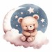 Watercolor Teddy Bear on Moon Clipart, High Quality JPG, Nursery Wall ...