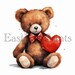 Valentine Teddy Bear PNG Watercolor Clipart Love Wall Art - Etsy