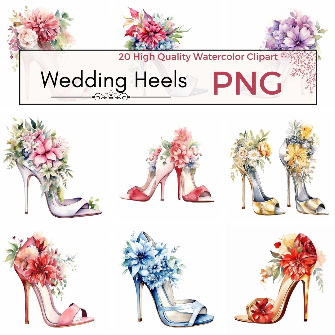 20 Watercolor Wedding Heels Clipart, Botanical Heels, Wedding Clipart ...