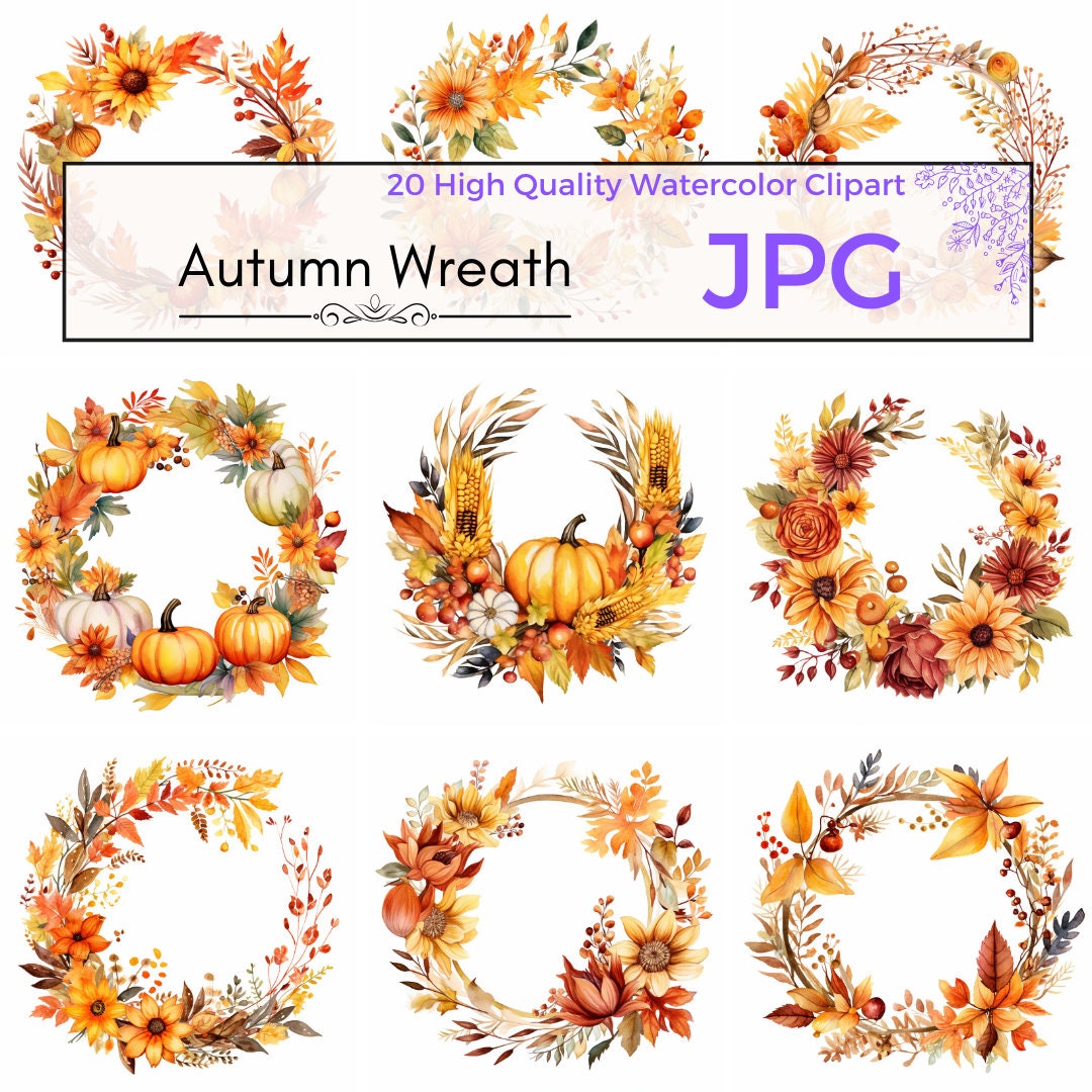 Watercolor Autumn Wreath Clipart, Autumn Clipart Fall Sublimation ...