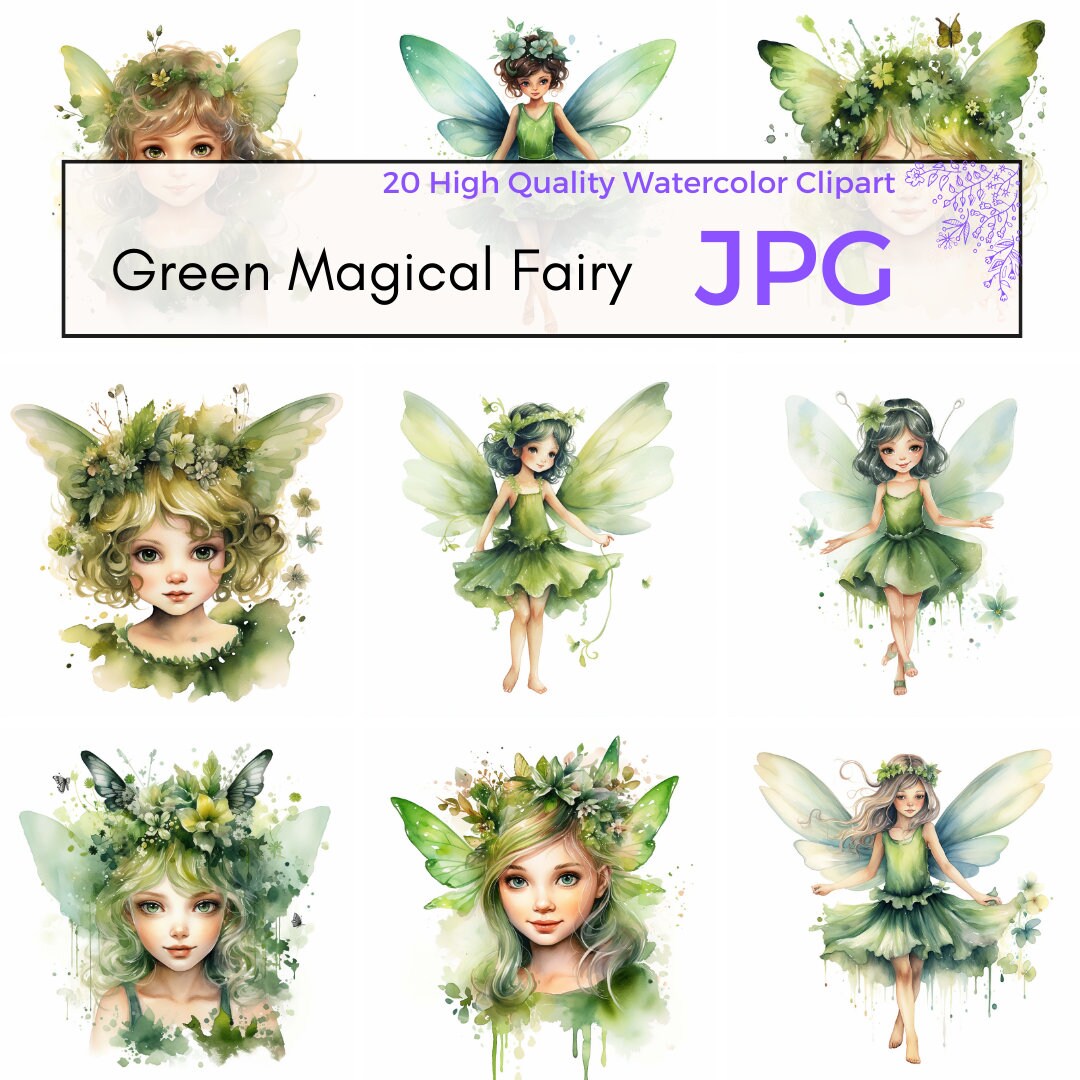 Watercolor Magical Fairy Clipart, High Quality JPG, Wall Art, Fantasy ...