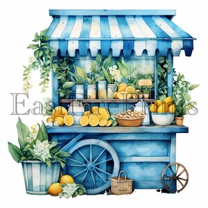 Watercolor Blue Lemonade Stand Clipart PNG Files, High Quality Food ...
