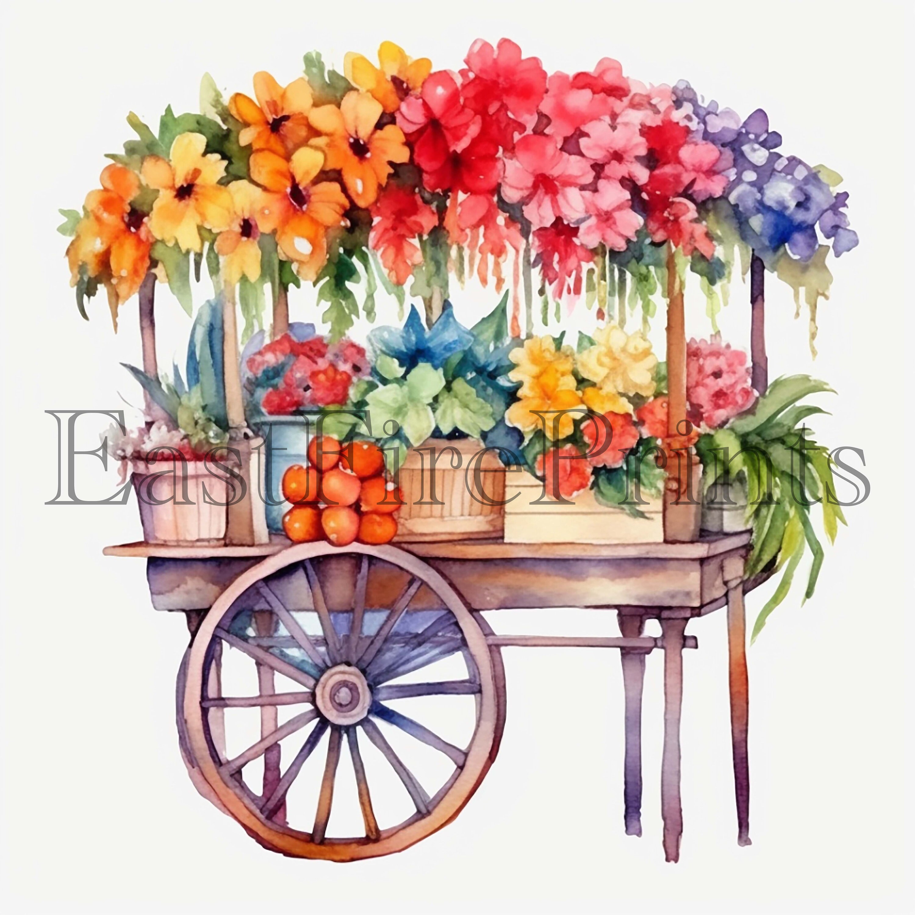 20 Watercolor Floral Flower Cart Clipart Floral Design PNG - Etsy