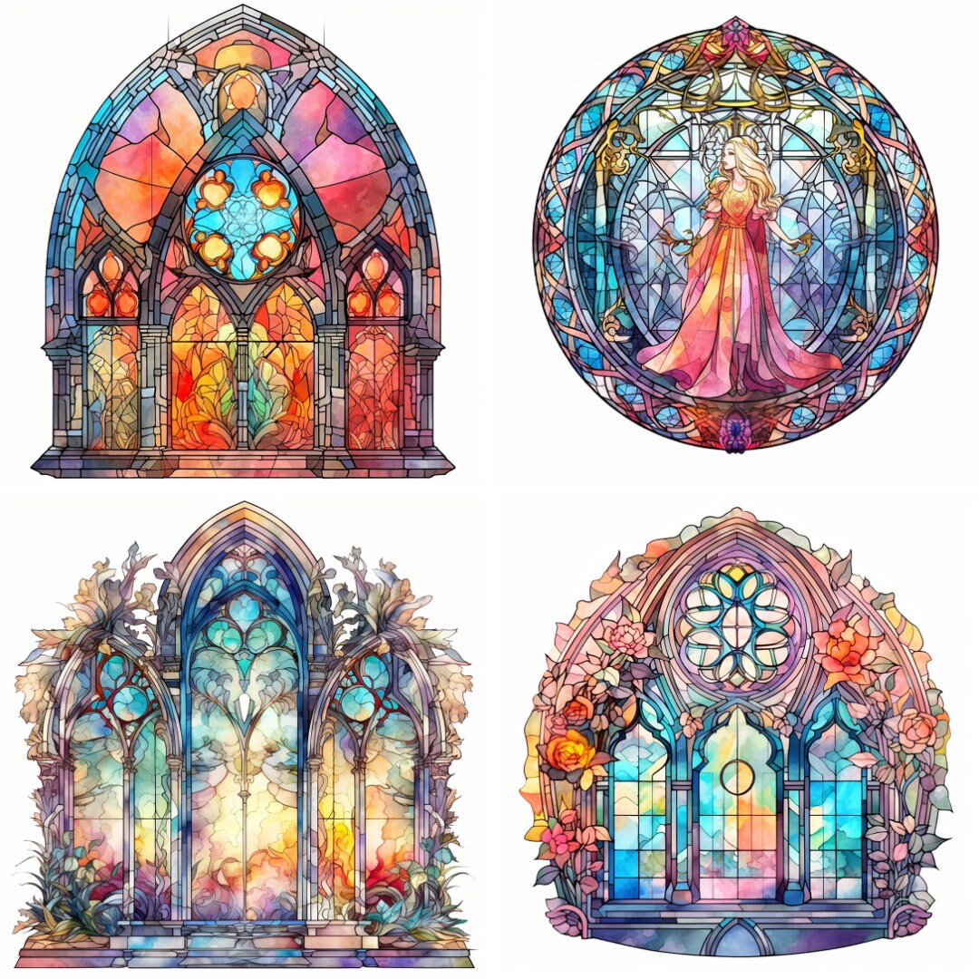 20 Watercolor Stained Glass Fantasy Clipart Digital Download - Etsy