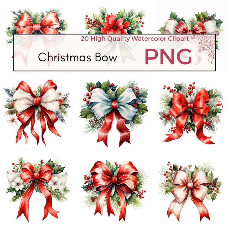 Christmas Bow Clipart High Quality PNG Christmas Clipart - Etsy