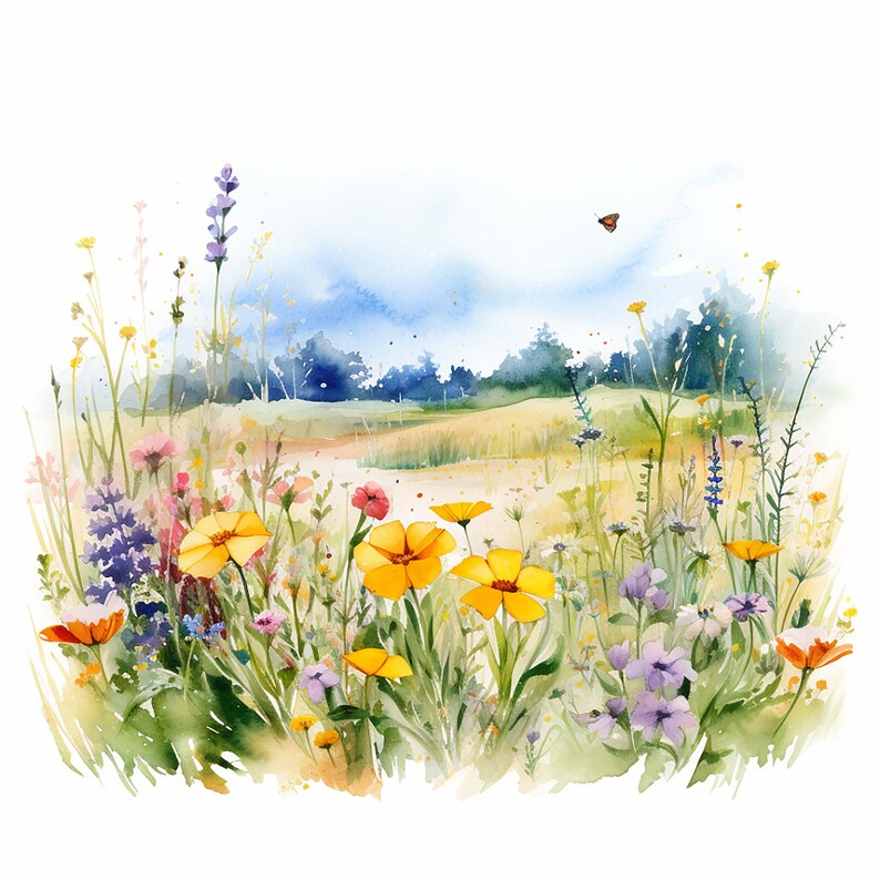Watercolor Wildflower Meadow Clipart High Quality JPG - Etsy