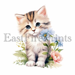20 Cat With Flowers Clip Art, Botanical Flower Clipart, Cat Clipart ...