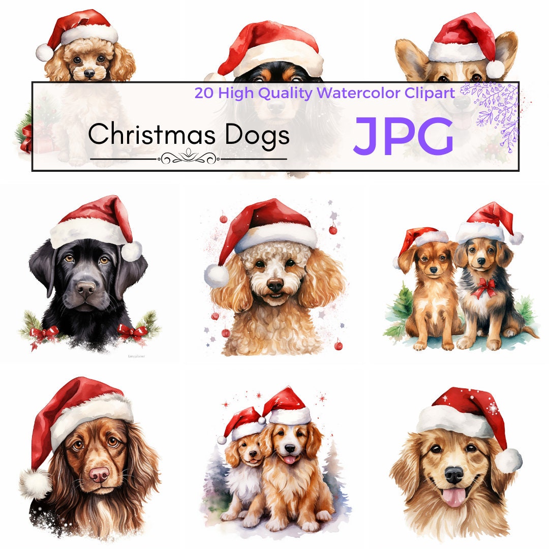 Watercolor Christmas Dogs Clipart, Dog Sublimation Designs for ...