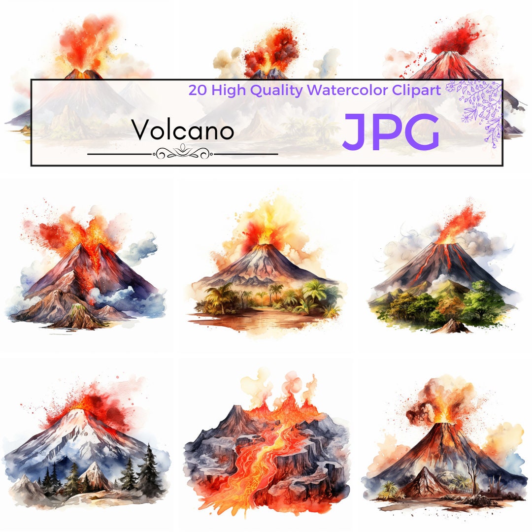 Watercolor Volcanos Clipart, Lava Jpg Volcano Sublimation Nature ...
