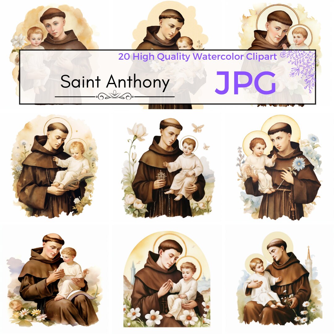 Watercolor Saint Anthony Clipart Religious Art Catholic - Etsy