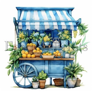 Watercolor Blue Lemonade Stand Clipart PNG Files, High Quality Food ...