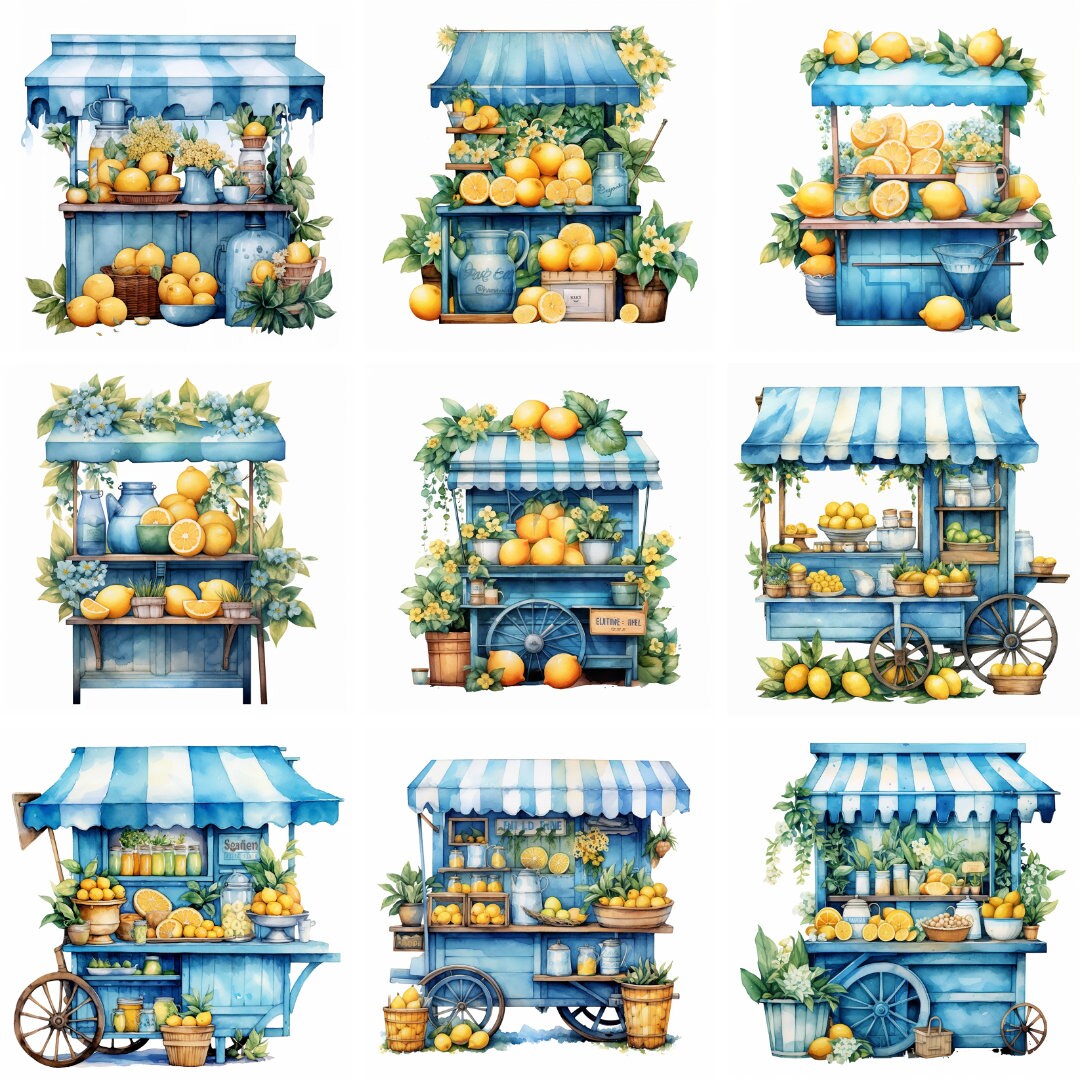 Watercolor Blue Lemonade Stand Clipart PNG Files High Quality - Etsy