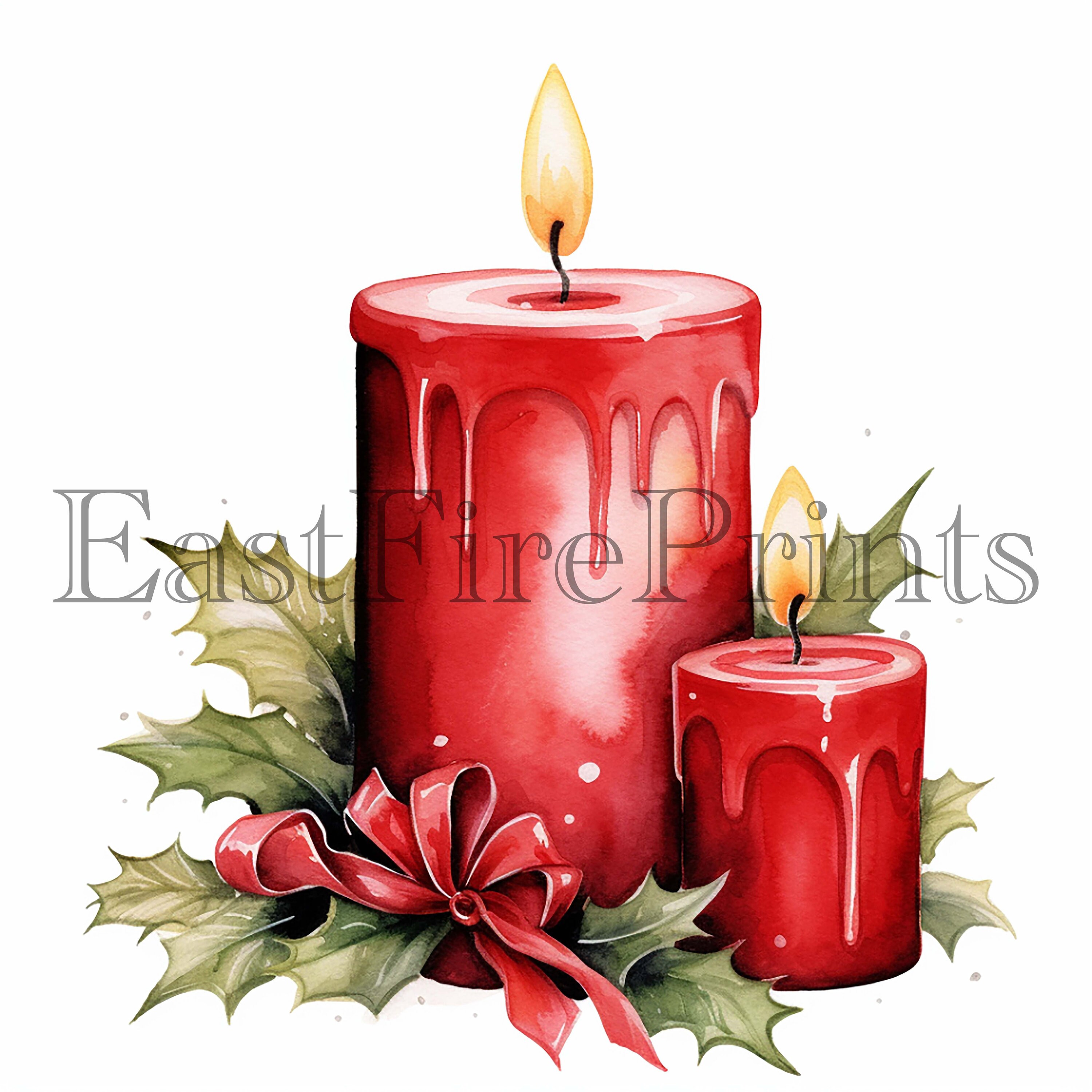 Watercolor Christmas Candle Clipart PNG Files Xmas Clip Art - Etsy