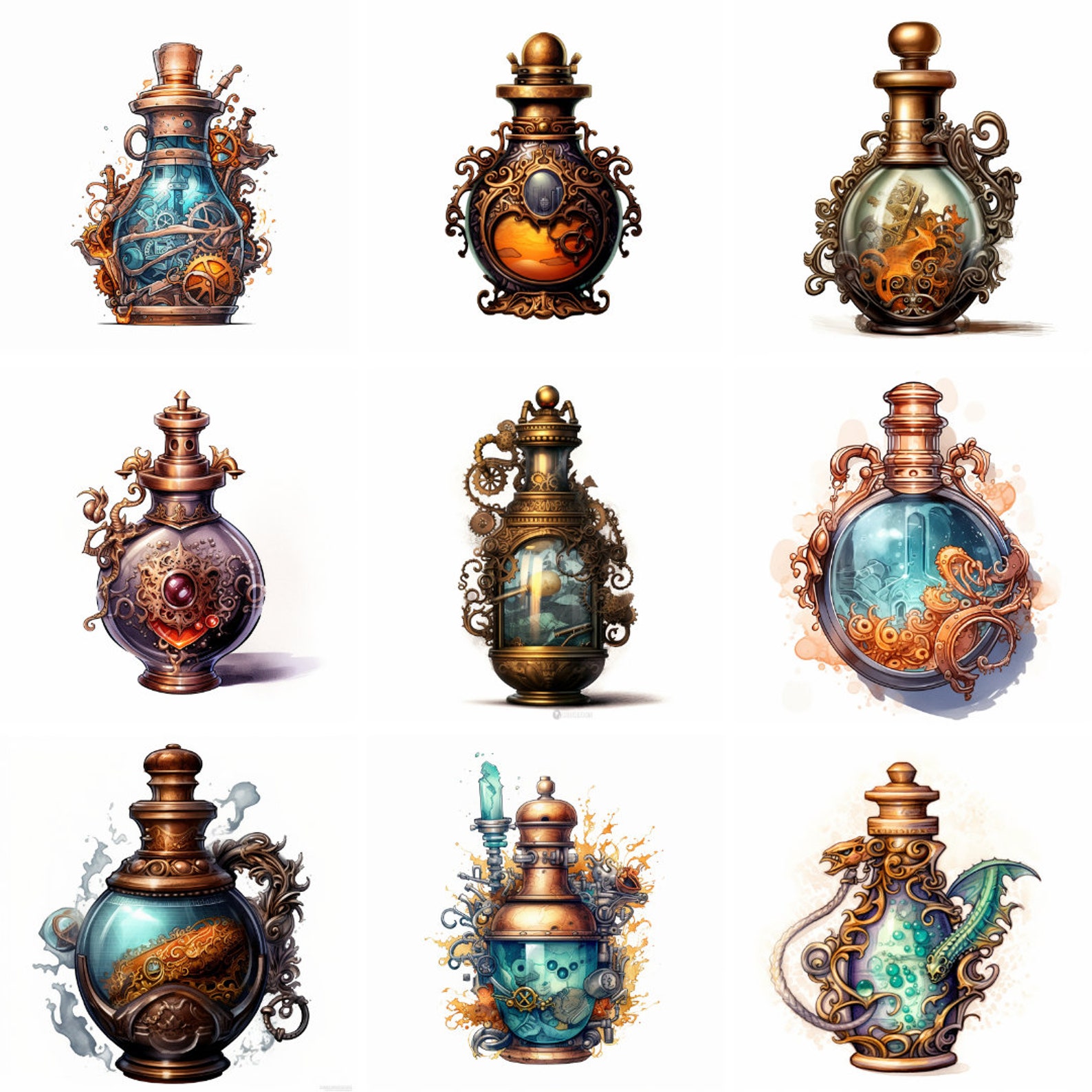 Steampunk Potions Bottle Clipart PNG, Steampunk Clipart Graphics and ...
