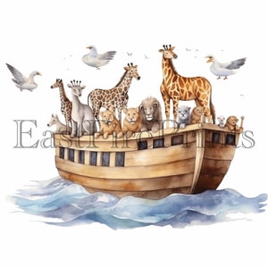 20 Noahs Ark Clipart Watercolor, Christian Clip Art, Religious Prints ...