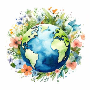Floral Earth Clipart, High Quality Png, Planet Earth Day Clipart Earth ...