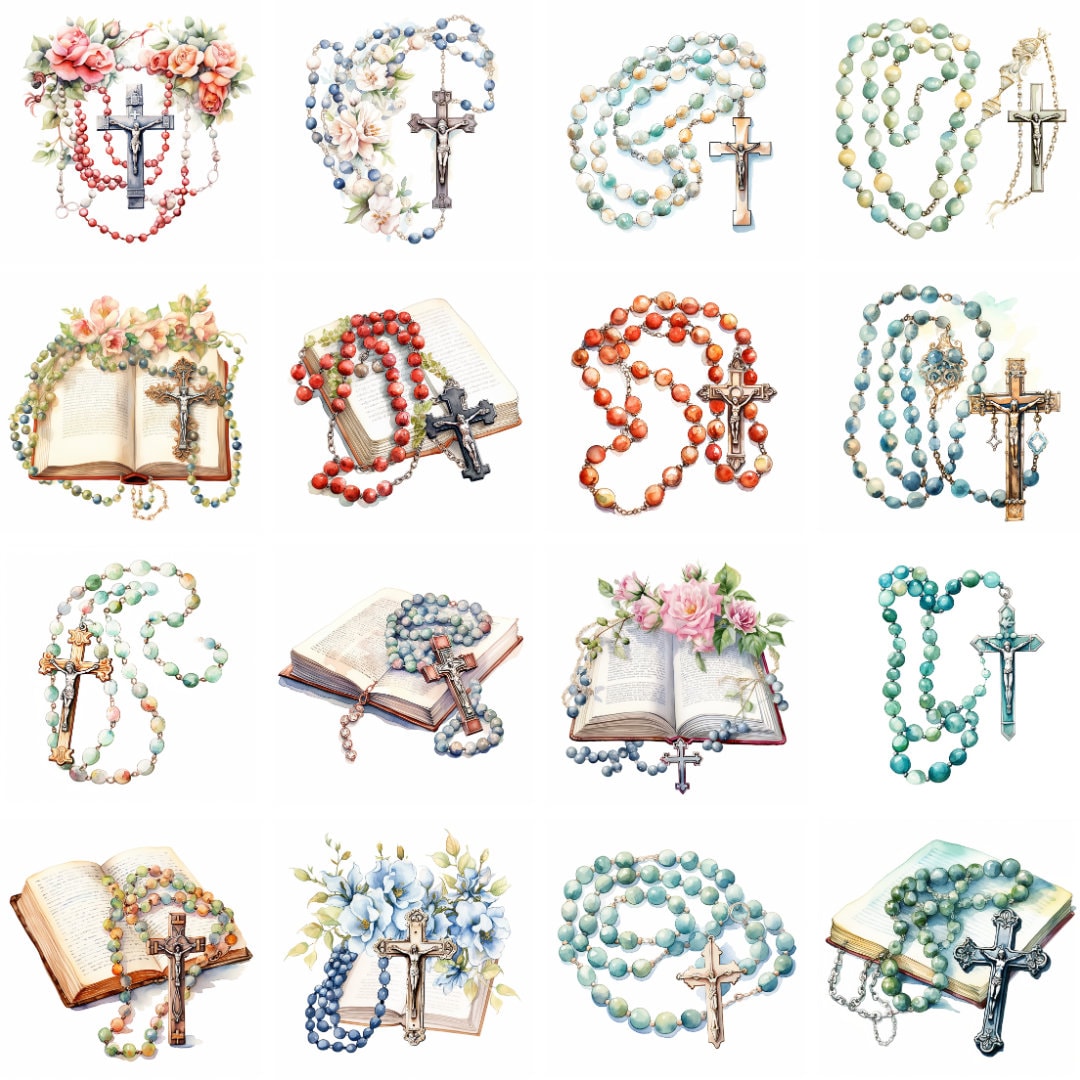 20 Catholic Rosary Watercolor Clipart, High Quality Png, Religious ...