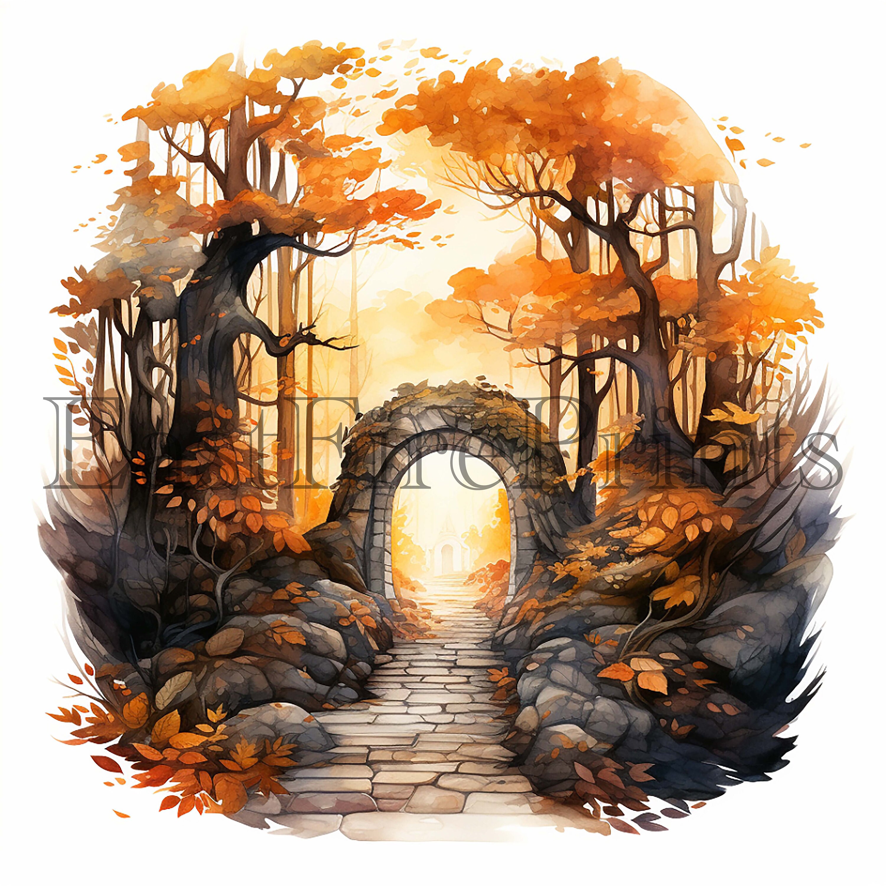 Watercolor Fall Forest Clipart Halloween Art Autumn Art - Etsy