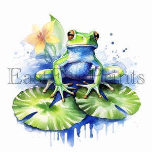 20 Watercolor Green Frog Clipart PNG, Cute Frog Floral Lily Pad Clip ...