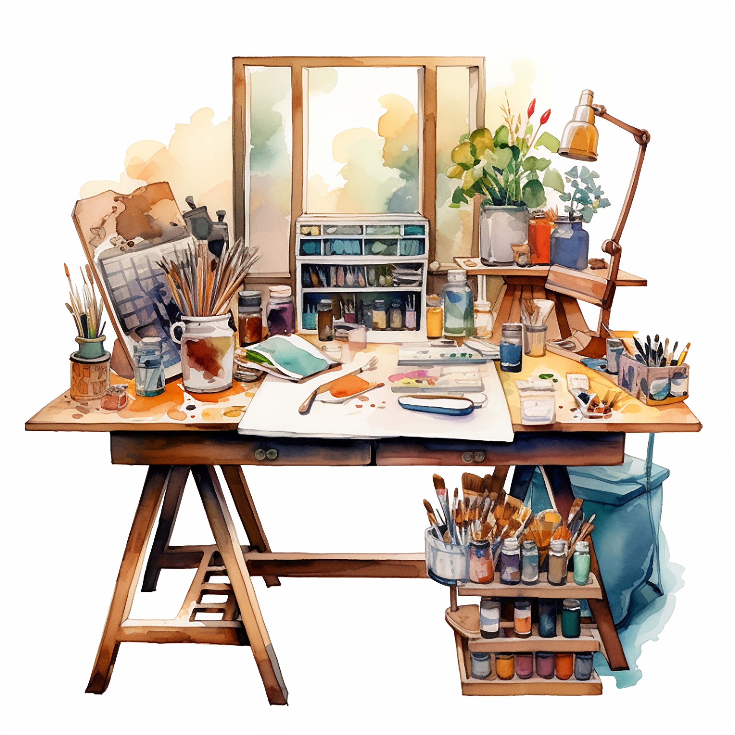 Watercolor Art Studio Clipart Studio Png Printables Art - Etsy