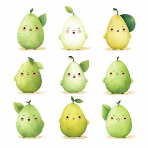 Watercolor Cute Pear Clipart, Cute Clipart Fruit Jpg Nursery Decor ...