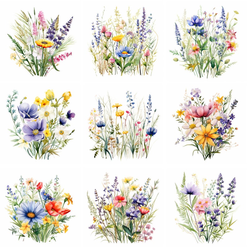 Watercolor Wildflowers Clipart High Quality Png Floral - Etsy