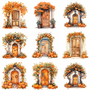 Watercolor Autumn Orange Door Clipart, Autumn Png, Fall Prints ...