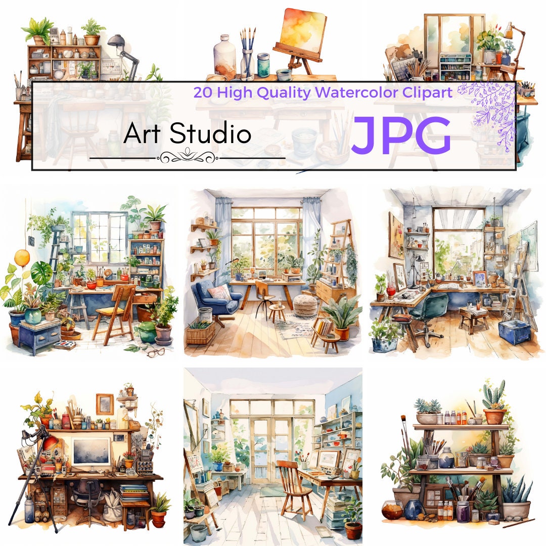 Watercolor Art Studio Clipart, Studio Png, Printables, Art Clipart ...