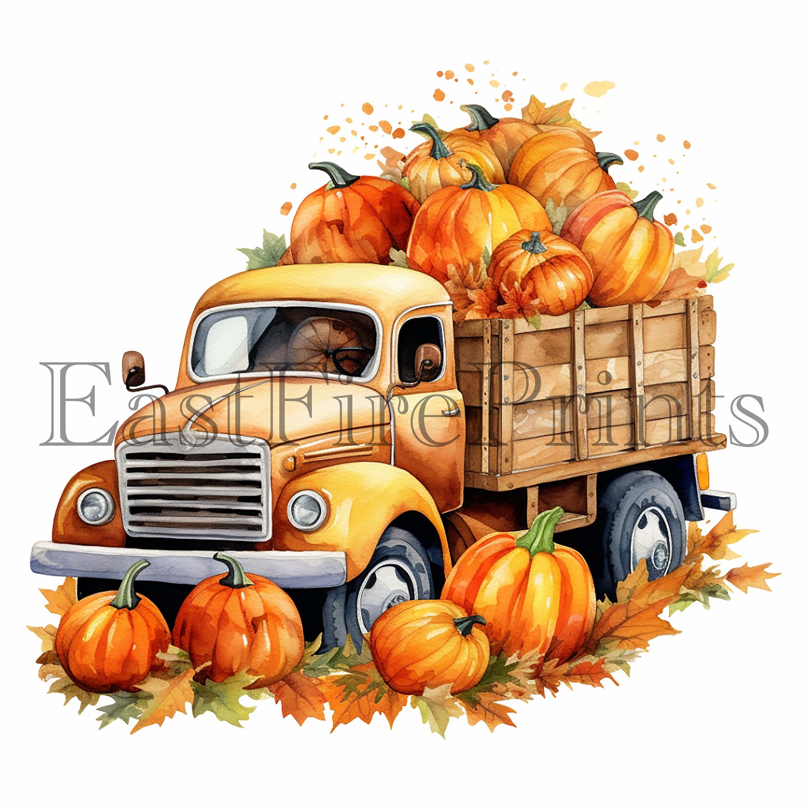 Watercolor Pumpkin Truck Clipart High Quality Png Autumn - Etsy