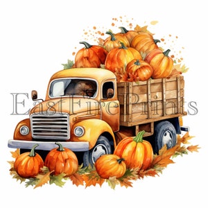 Watercolor Pumpkin Truck Clipart, High Quality Png, Autumn Clip Art ...
