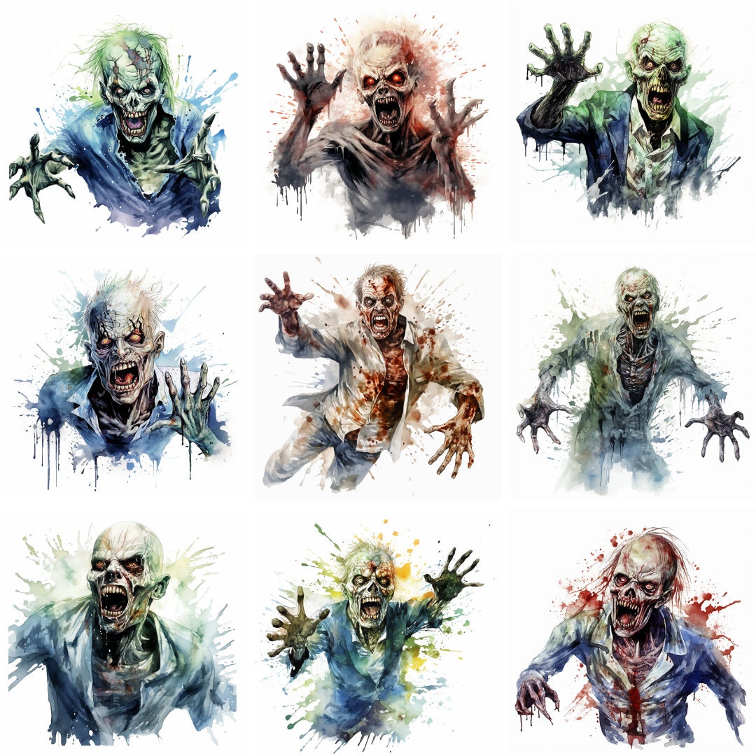 Zombie Watercolor Clipart Horror Clipart Zombie Clipart - Etsy