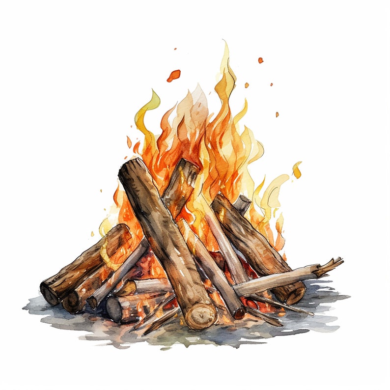 Watercolor Campfire Clipart High Quality JPG Forest Clipart - Etsy