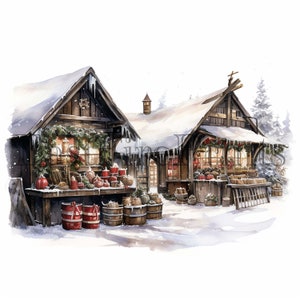 20 Winter Village Market Watercolor Clipart, High Quality Png ...