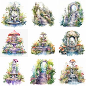 20 Watercolor Secret Garden Clipart, Spring Clipar, PNG, Whimsical ...