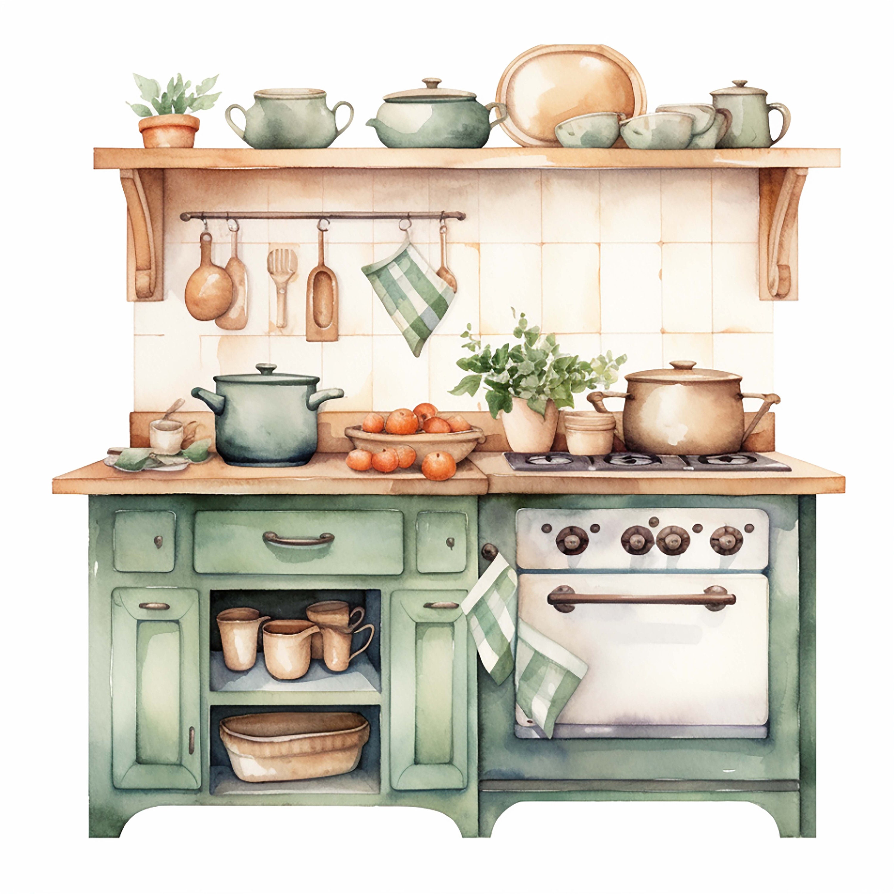 Watercolor Vintage Kitchen Clipart Vintage Printables Food - Etsy