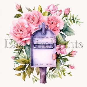 Watercolor Floral Mailboxes Clipart PNG, Cute Rustic Post Boxes Mailbox ...