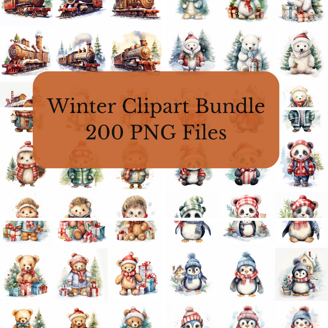 200 Winter Watercolor Clipart Bundle, High Quality Png, Christmas ...