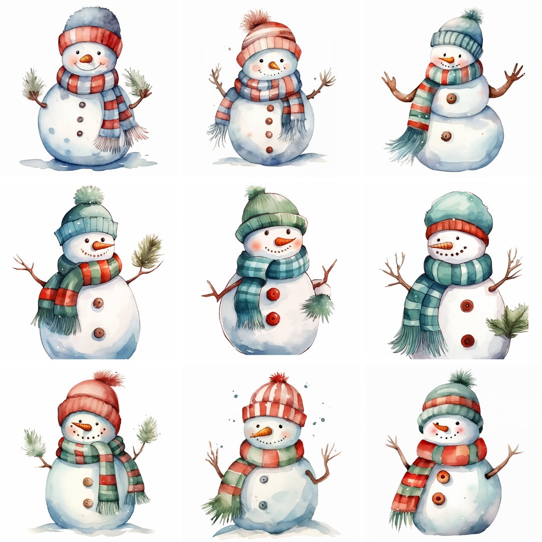 Watercolor Snowman Clipart, PNG, Xmas Holiday Clip Art, Snowman Png ...