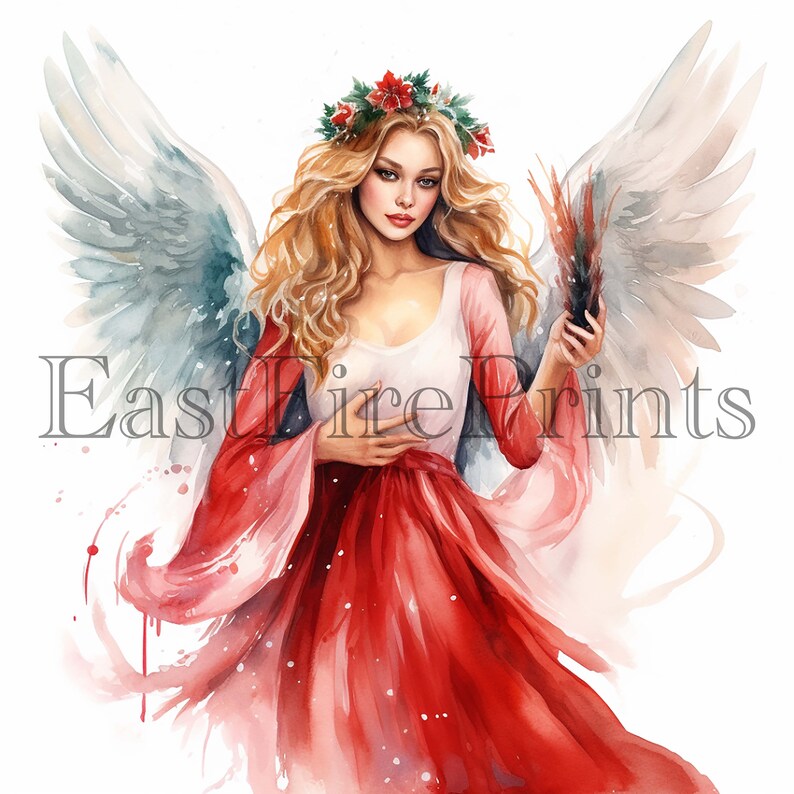 Watercolor Christmas Angel Clipart PNG Files Xmas Clip Art - Etsy