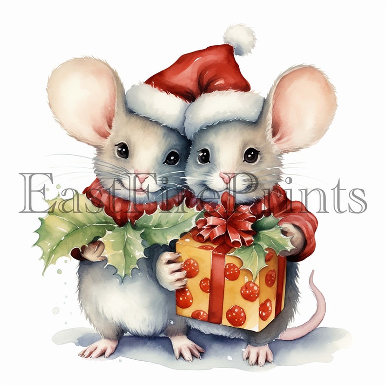 20 Christmas Mouse Watercolor Clipart High Quality Png Xmas - Etsy