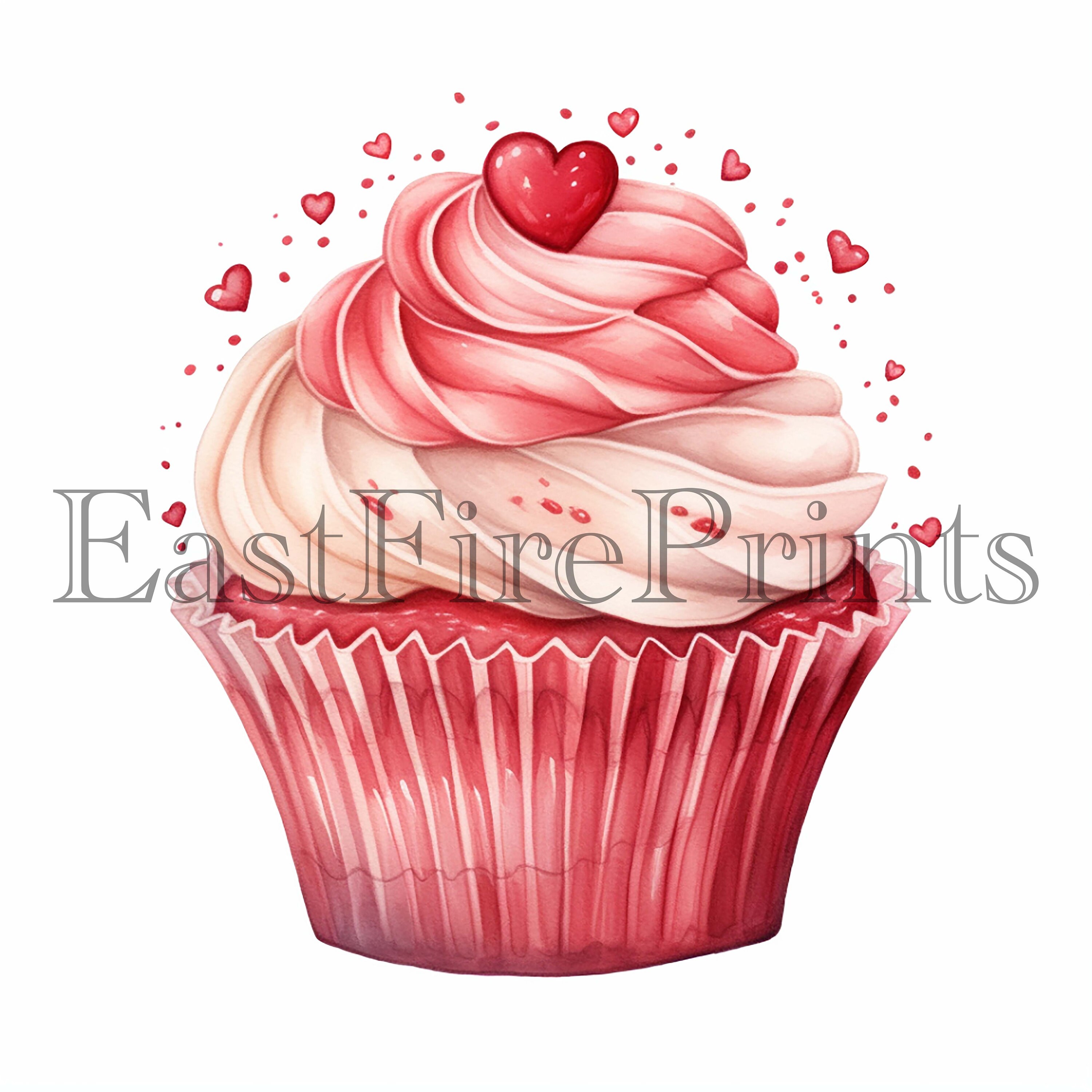Watercolor Valentines Cupcake Clipart High Quality Png Pink - Etsy