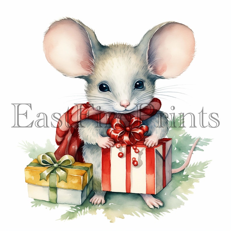 20 Christmas Mouse Watercolor Clipart High Quality Png Xmas - Etsy