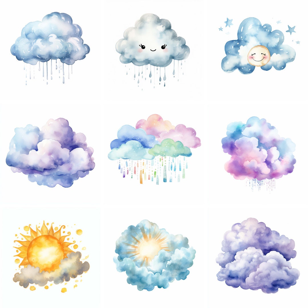 Watercolor Cloud Clipart Cute Clipart Nursery Clipart - Etsy