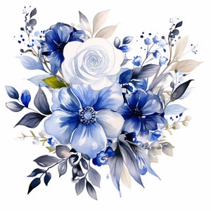 Royal Blue and Silver Floral Clipart, High Quality PNG, Spring Rustic ...