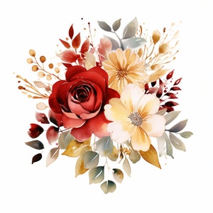 Red and Gold Floral Clipart, High Quality PNG, Flower PNG ...