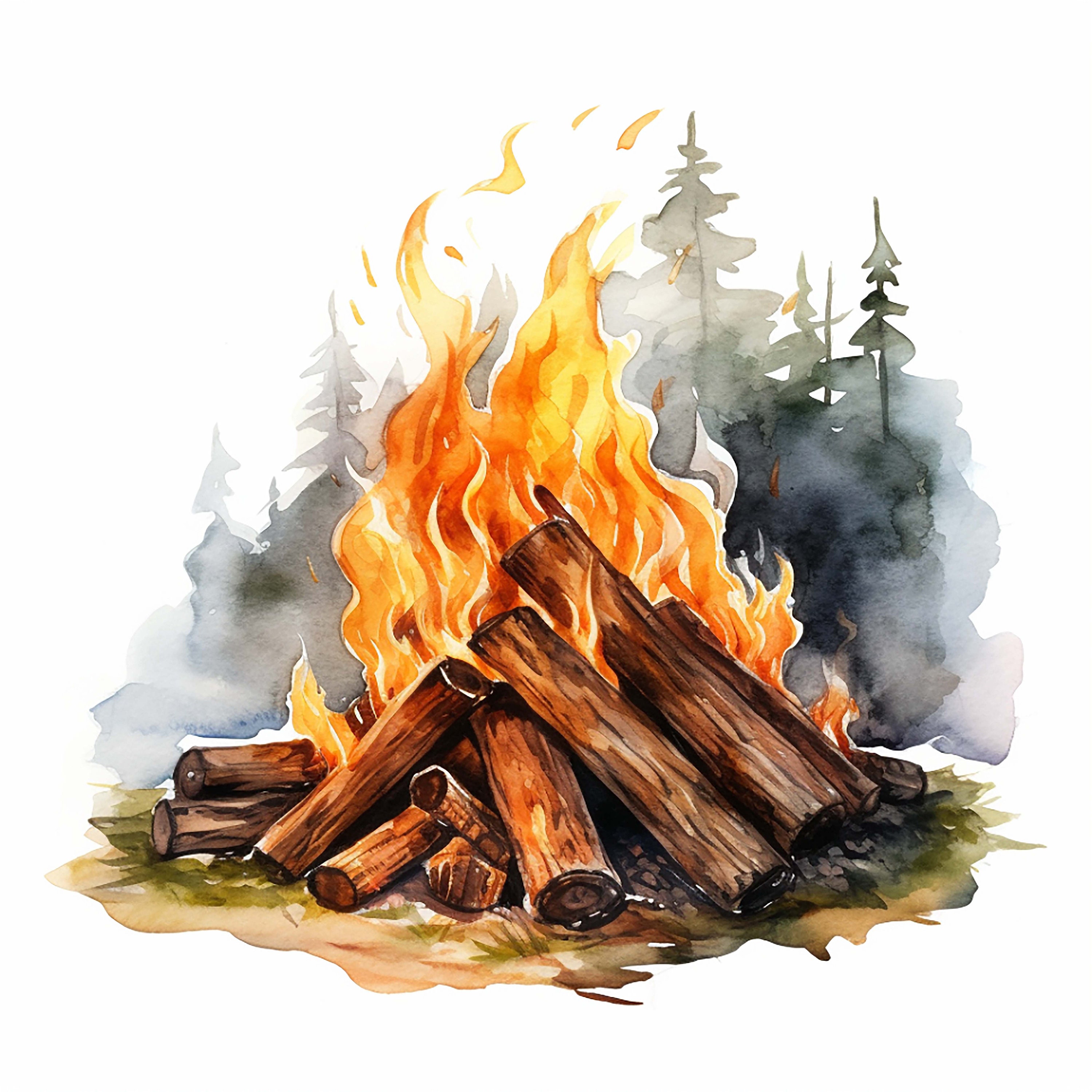 Watercolor Campfire Clipart High Quality JPG Forest Clipart - Etsy