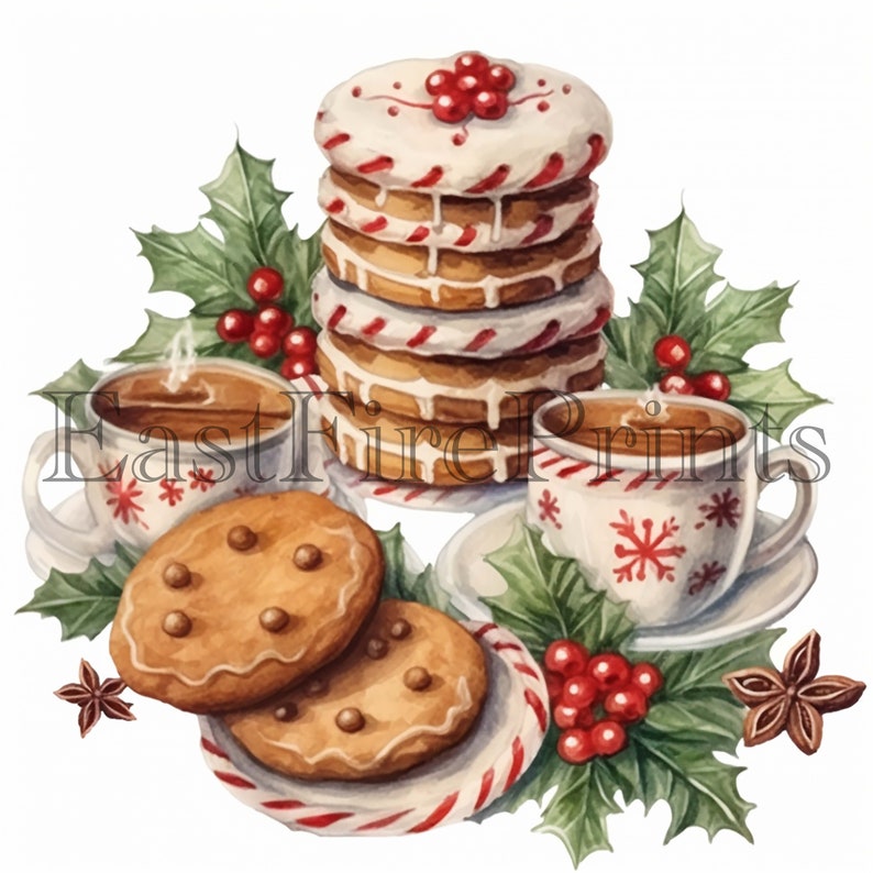 Watercolor Christmas Cookies Clipart High Quality Png Xmas - Etsy
