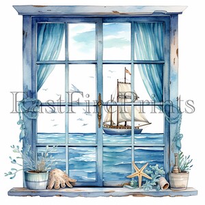 Watercolor Nautical Window Clipart PNG, Marine Clip Art, Window ...